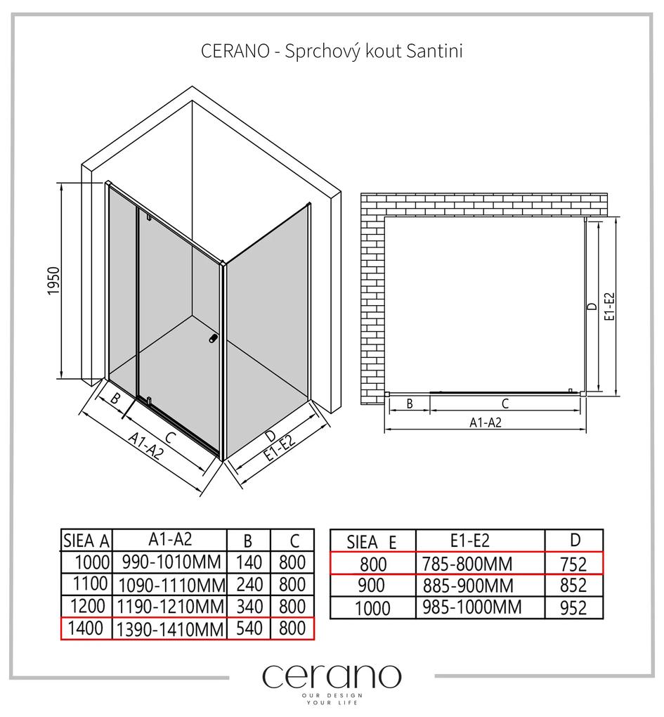CERANO - Sprchový kout Santini L/P - chrom, transparentní sklo - 140x80 cm - křídlový