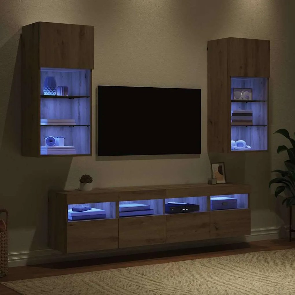 TV nástěnné jednotky s LED 5 ks Artisanový dub kompozitní dřevo 3402981