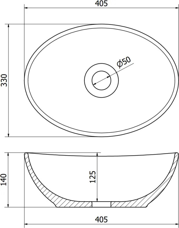 Mexen Elza, keramické umyvadlo na desku 405 x 330 mm, černá matná-stříbrný vzor, 21014022