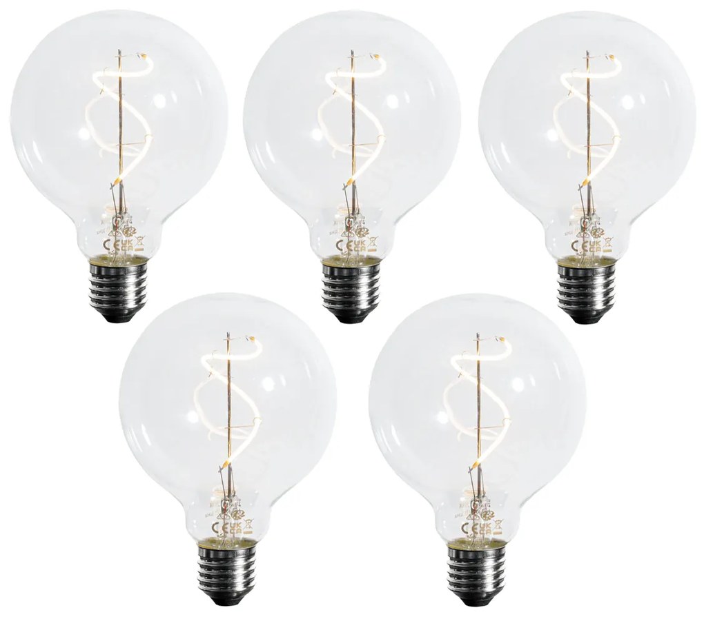 Sada 5 stmívatelných LED žárovek s vláknem ve spirále E27 G95 4W 270LM 2700K