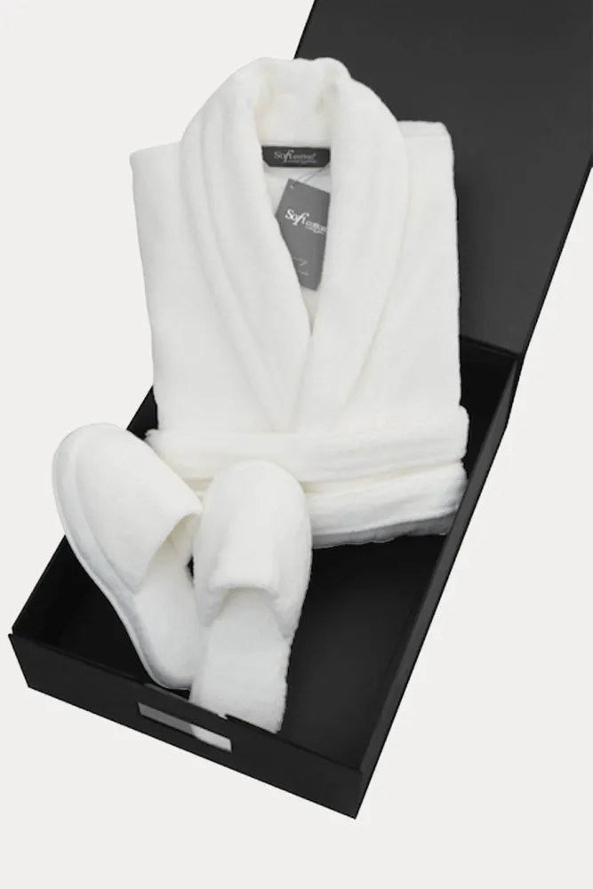 Unisex župan MICRO COTTON v dárkovém balení + papuče Bílá L + papučky (42/44) + dárkové balení