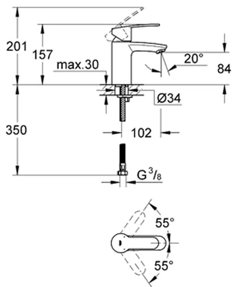 Grohe Eurostyle Cosmopolitan - Páková umyvadlová baterie stojánková bez odtokové garnitury, EcoJoy, chrom 3246820E