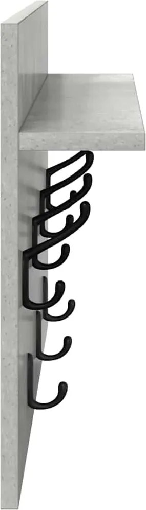 věšák, nástěnný, 1 prkno, háčky, kompozitní dřevo, 40x60x12 cm, beton šedá, Dekorino TK20260017