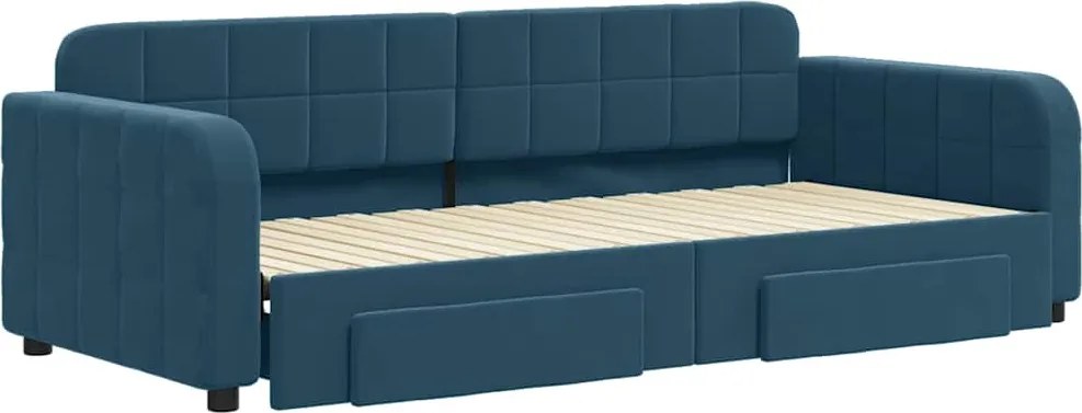 Válenda s přistýlkou a zásuvkami modrá 90 x 200 cm samet 3196976