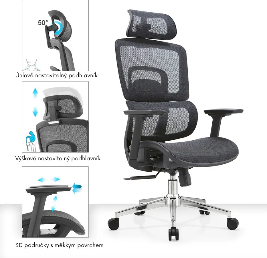 Kancelářská ergonomická židle Neoseat GARY FULLMESH — černá, nosnost 150 kg