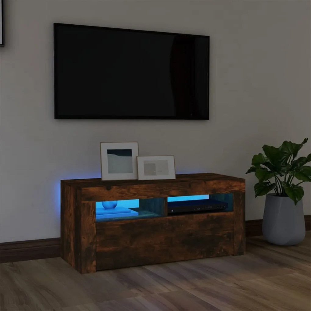 vidaXL TV skříňka s LED osvětlením 90 x 35 x 40 cm [815691] Barva: kouřový dub