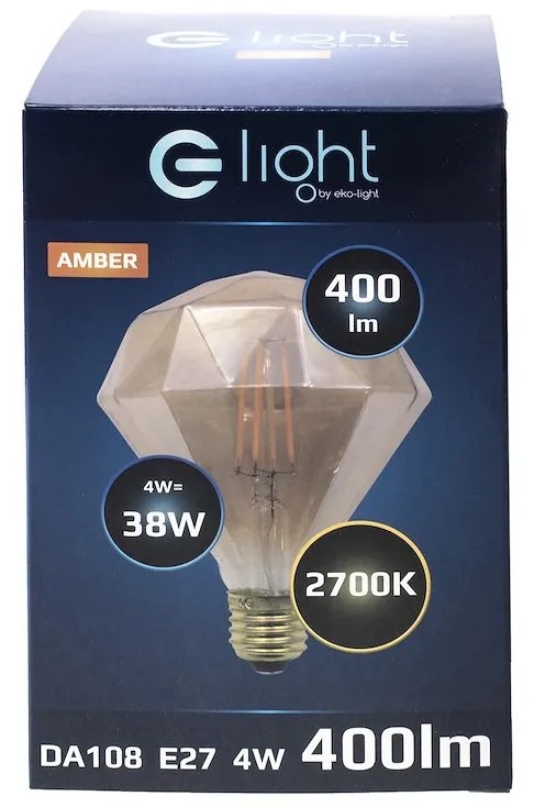 Dekorační LED žárovka E27 teplá 2700k 4w 280 lm diamond jantarová