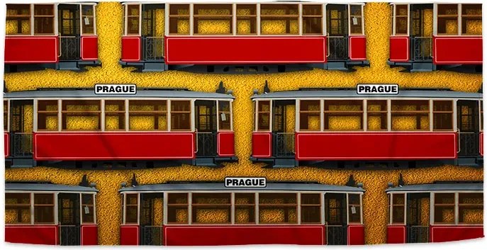 Sablio Ručník Pražské historické tramvaje Žlutý Pattern - 50x100 cm