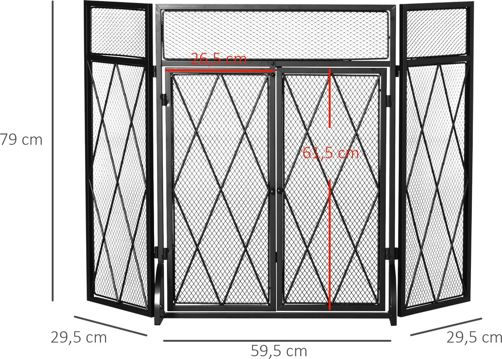HOMCOM Ochranná obrazovka přediskových 3 ks. Kovářská železná obrazovka krbu Ochrana přediskových předměty kovová černá 120 x 79 cm