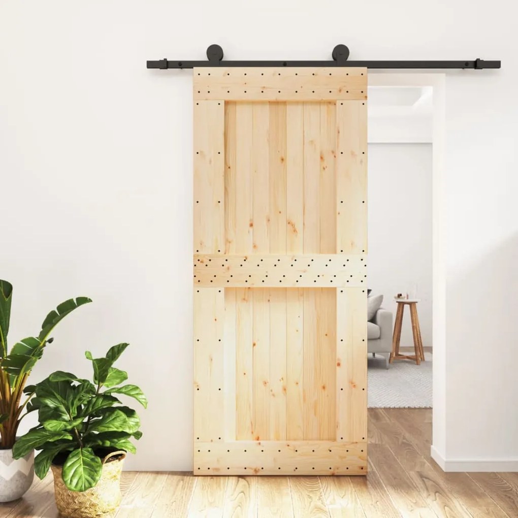 Posuvné Dveře S Kováním 90 X 210 Cm Masivní Borové Dřevo
