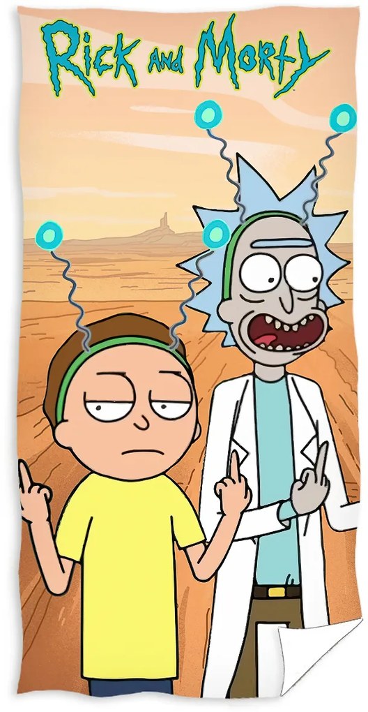 Carbotex dětská plážová osuška RICK A MORTY, světle oranžová, froté, 70x140cm