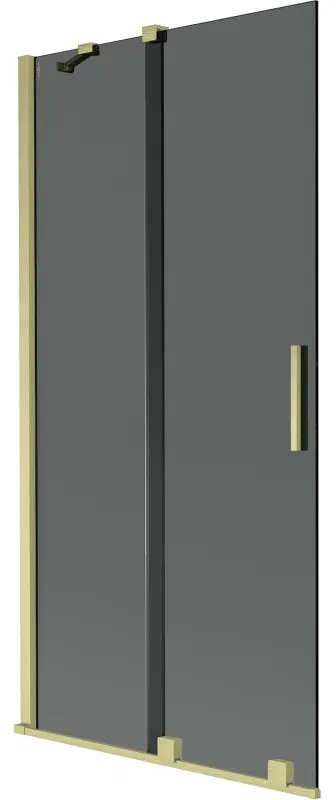 Mexen Velar, 2-křídlová posuvná vanová zástěna 95 x 150 cm, 8mm šedé sklo, zlatá matná, 896-095-000-41-55