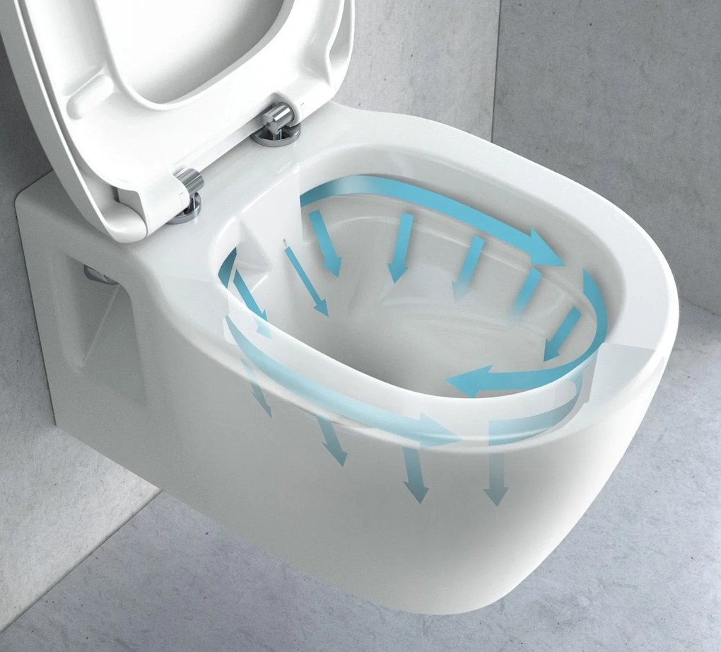 Rea Carter Rimless, závěsné WC mísa 490x370x325 mm + toaletní WC sedátko, bílá lesklá, REA-C1400