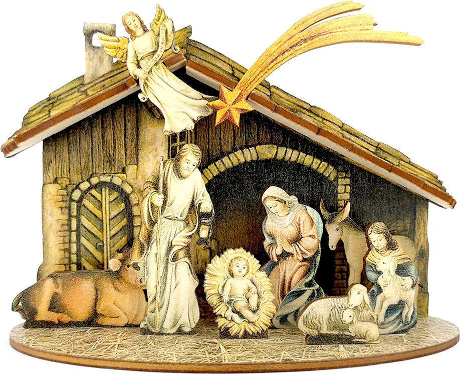 AMADEA Dřevěný skládací betlém 3D 14 cm