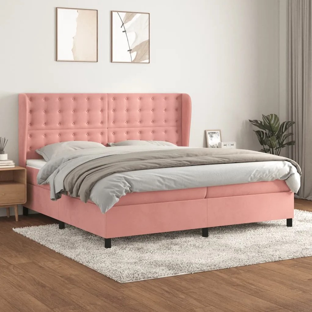 Box spring postel s matrací růžová 200x200 cm samet 3129476