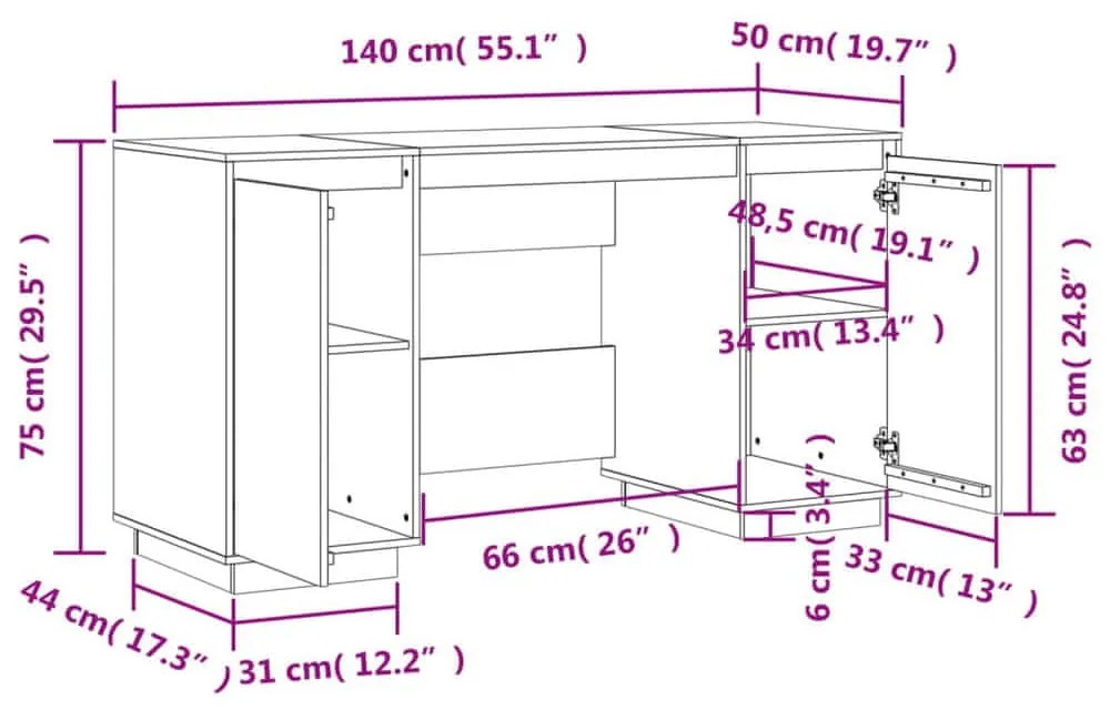 Petromila Psací stůl 140 x 50 x 75 cm masivní borové dřevo