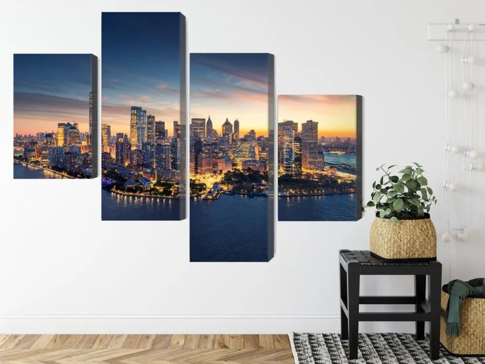 Vícedílný obraz Panorama Města New York Při Východu Slunce Nedostatek Nedostatek Přírodní plátno 240x150