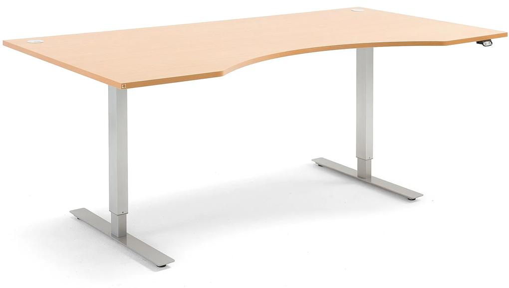 AJ Produkty Výškově nastavitelný stůl FLEXUS, vykrojený, 2000x1000 mm, buk