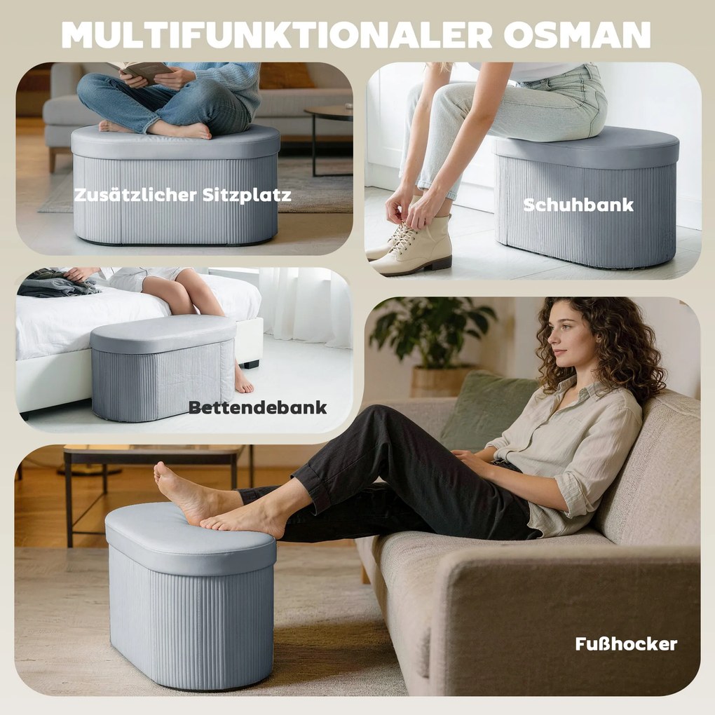 HOMCOM sametový úložný taburet, skládací, 72 l (76 x 38 x 35 cm), sametové čalounění, nosnost 120 kg — tmavě šedá