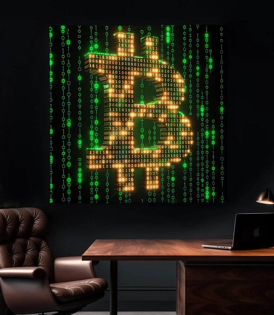 Obraz na plátně - Bitcoin Matrix FeelHappy.cz Velikost obrazu: 140 x 140 cm