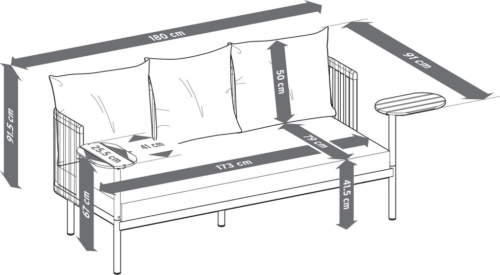 Tchibo - Zahradní pohovka se 2 otočnými stolky - barva: šedá