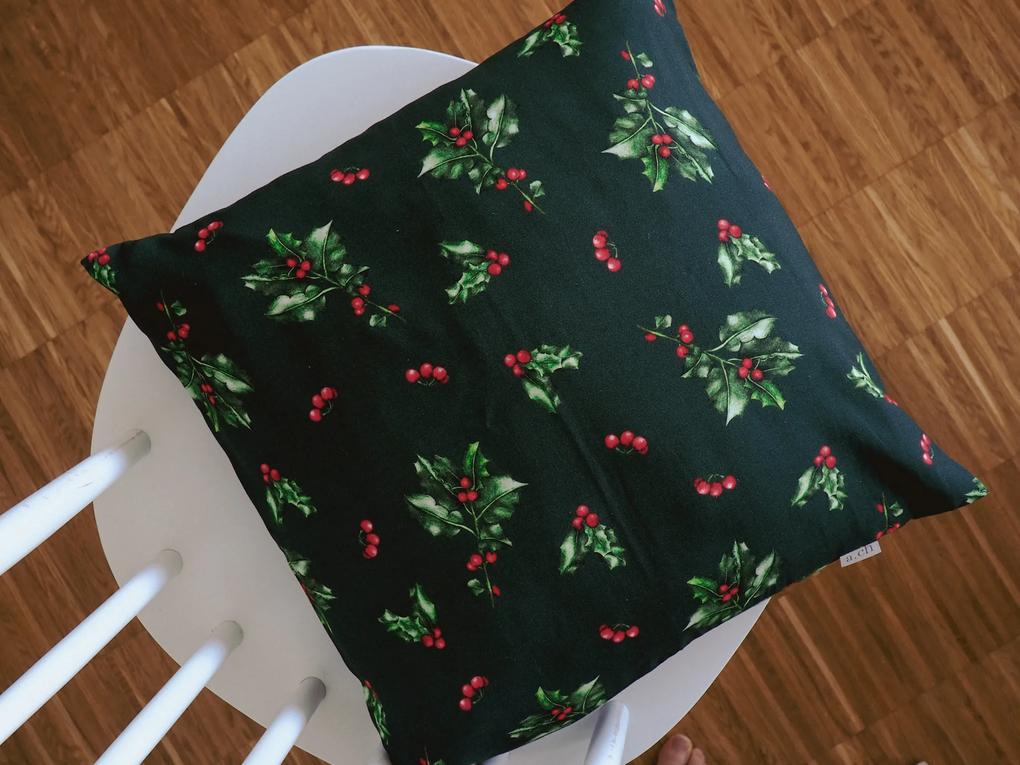Vánoční bavlněný povlak na polštář Cesmína zelená Dekorační polštářek: 40x40 cm