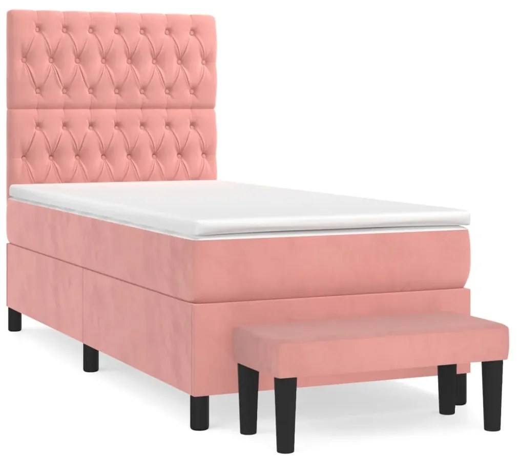 vidaXL Box spring postel s matrací růžová 90x190 cm samet