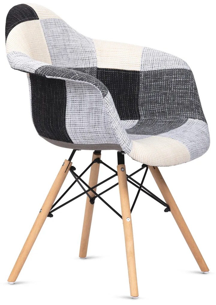 Designové jídelní křesílko CT-767 PW2 látka patchwork, masiv buk přírodní, kov černý