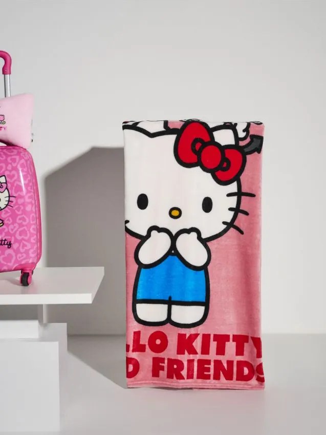Sinsay - Deka s potiskem Hello Kitty - pastelová růžová
