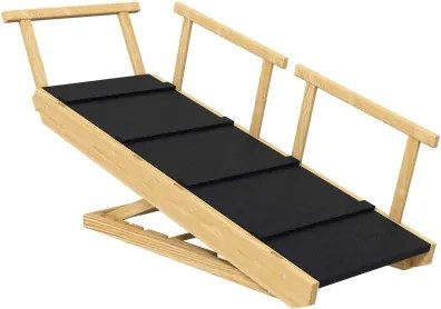 PawHut psí rampa, výškově nastavitelná, skládací, se zábradlím, pro psy do 40 kg, dřevěný rám, 85 x 40 x 61 cm, černá