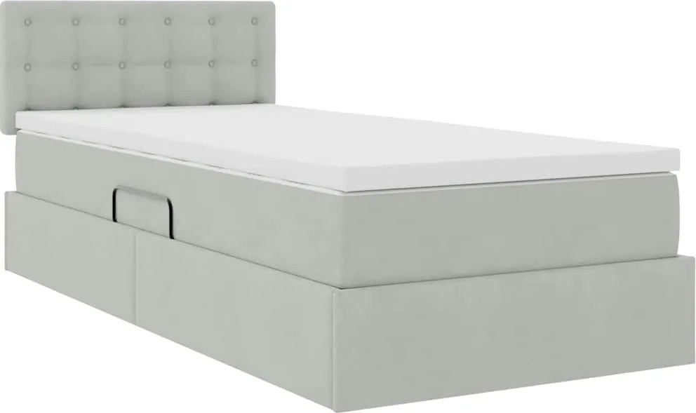 Postel s úložným prostorem s čelo Světle šedá 90 x 190 cm samet 3370845