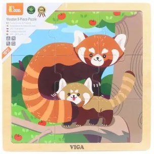 Viga Dřevěné puzzle 9 dílků - panda červená