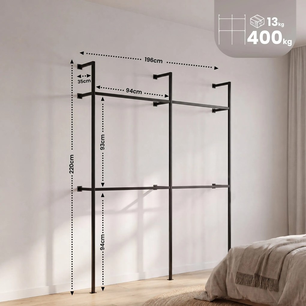 Věšák na oblečení Arundel 196x35x220 cm - černá