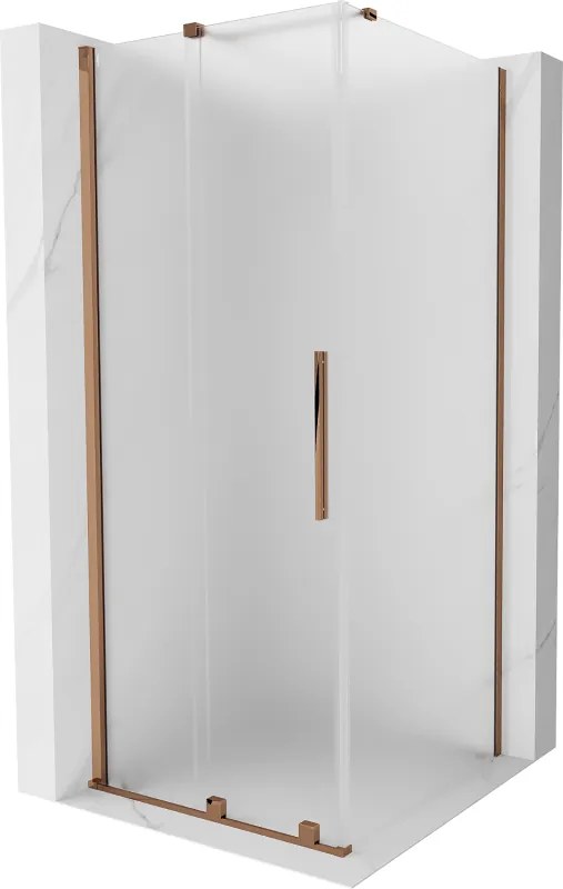 Mexen Velar, sprchový kout s posuvnými dveřmi 100 x 100 cm, 8mm sklo námraza, růžové zlato, 871-100-100-31-55