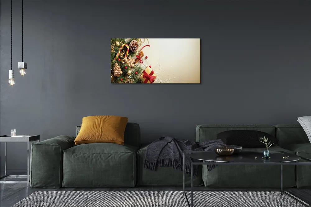Obrazy na plátně Větvičky dárky perník kužely 140x70 cm