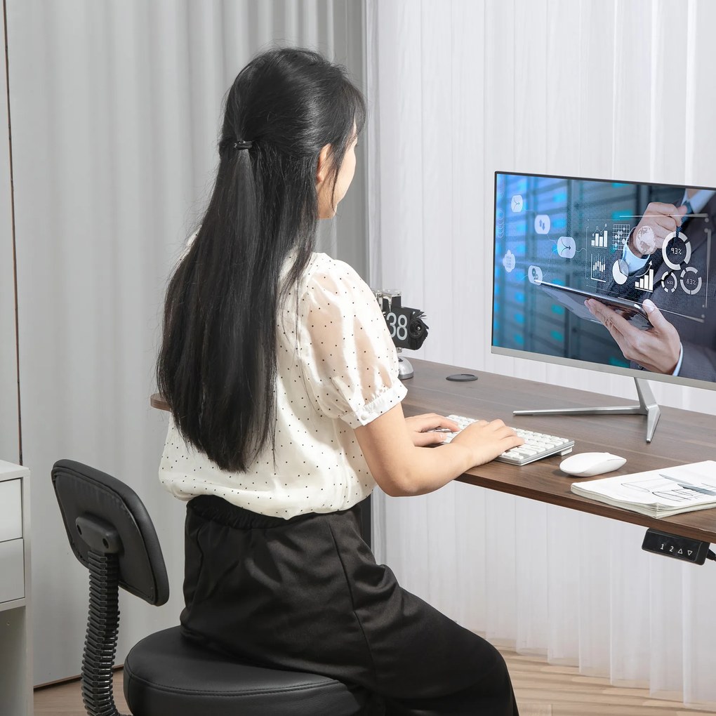 HOMCOM Ergonomická kancelářská židle s nastavitelným nožním kroužkem, bez područek, výškově nastavitelná otočná židle v černé PU kůži