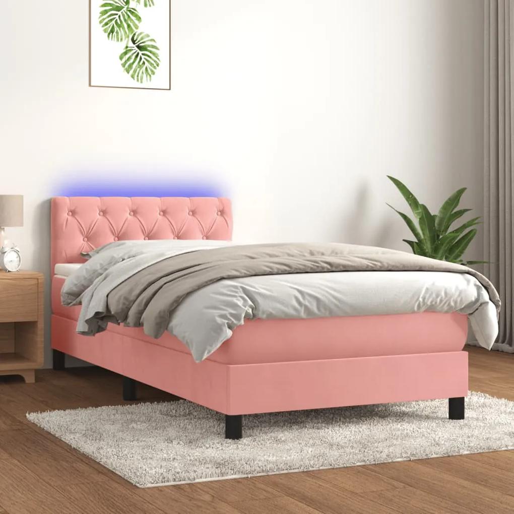 Box spring postel s matrací a LED růžová 80 x 200 cm samet,  3134554