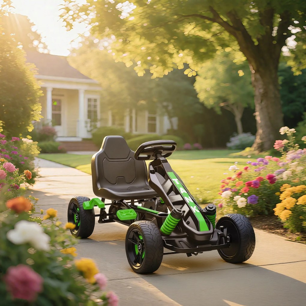 AIYAPLAY Gokart s pedály, šlapací auto pro děti s brzdou, protiskluzová kola, kovový rám, 3-6 let, zelená