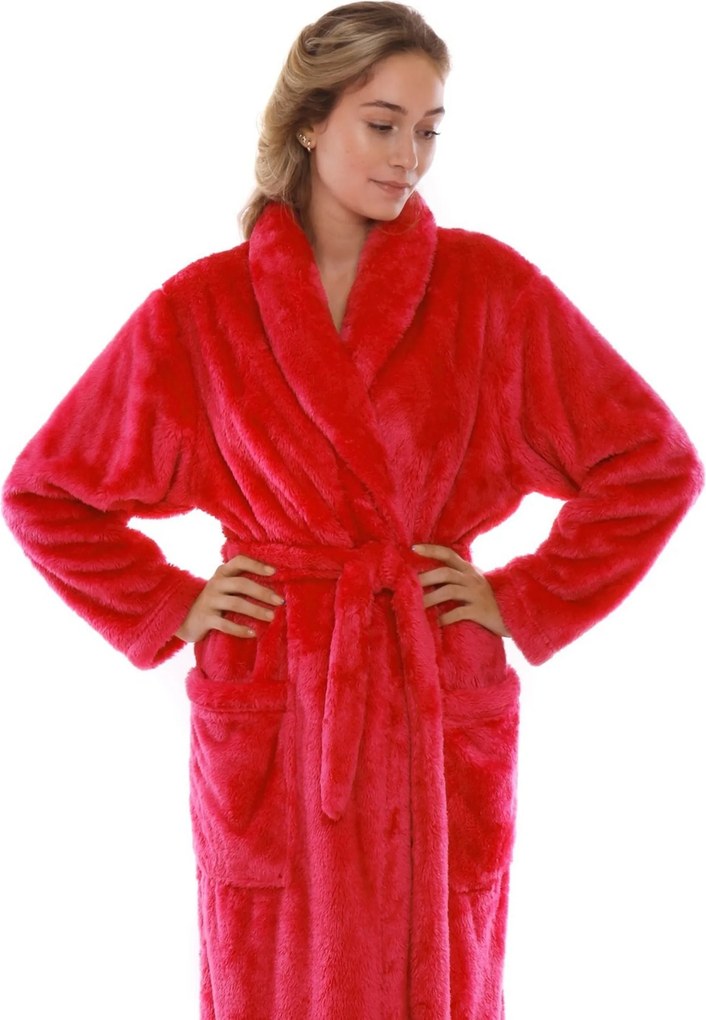 Huňatý červený župan s límcem Lilly 21 20 3551 - XL
