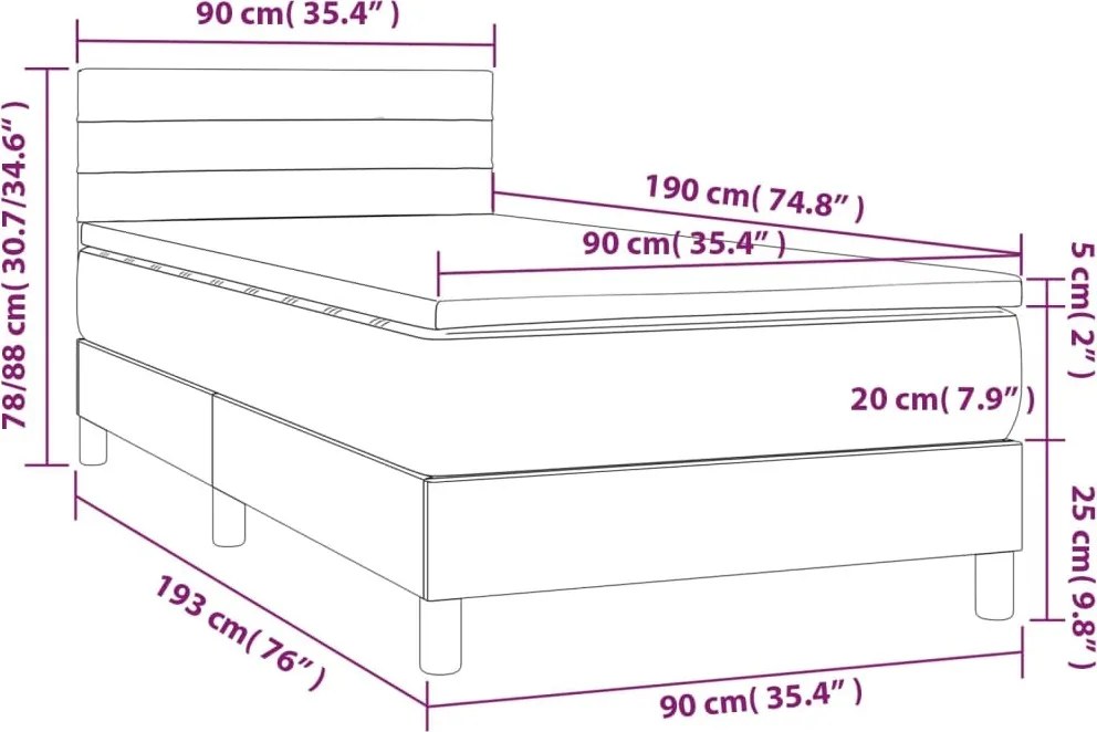 vidaXL Box spring postel s matrací a LED 90x190 cm samet [3134438] Barva: Tmavě šedá