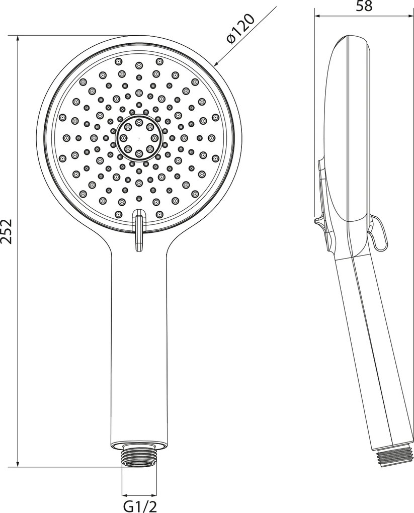 Sapho ruční masážní sprcha 4 režimy 120 mm plast chrom 1204-51