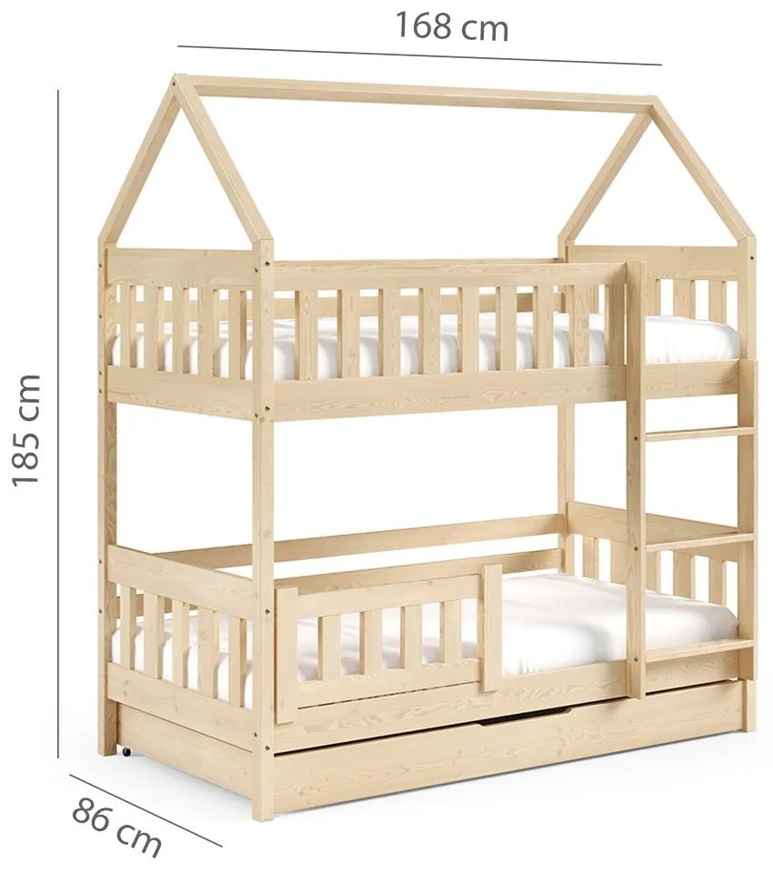 Patrová dětská postel ZUZIA | 80x160 cm 2x | s rošty | přírodní | UNI PROVEDENÍ