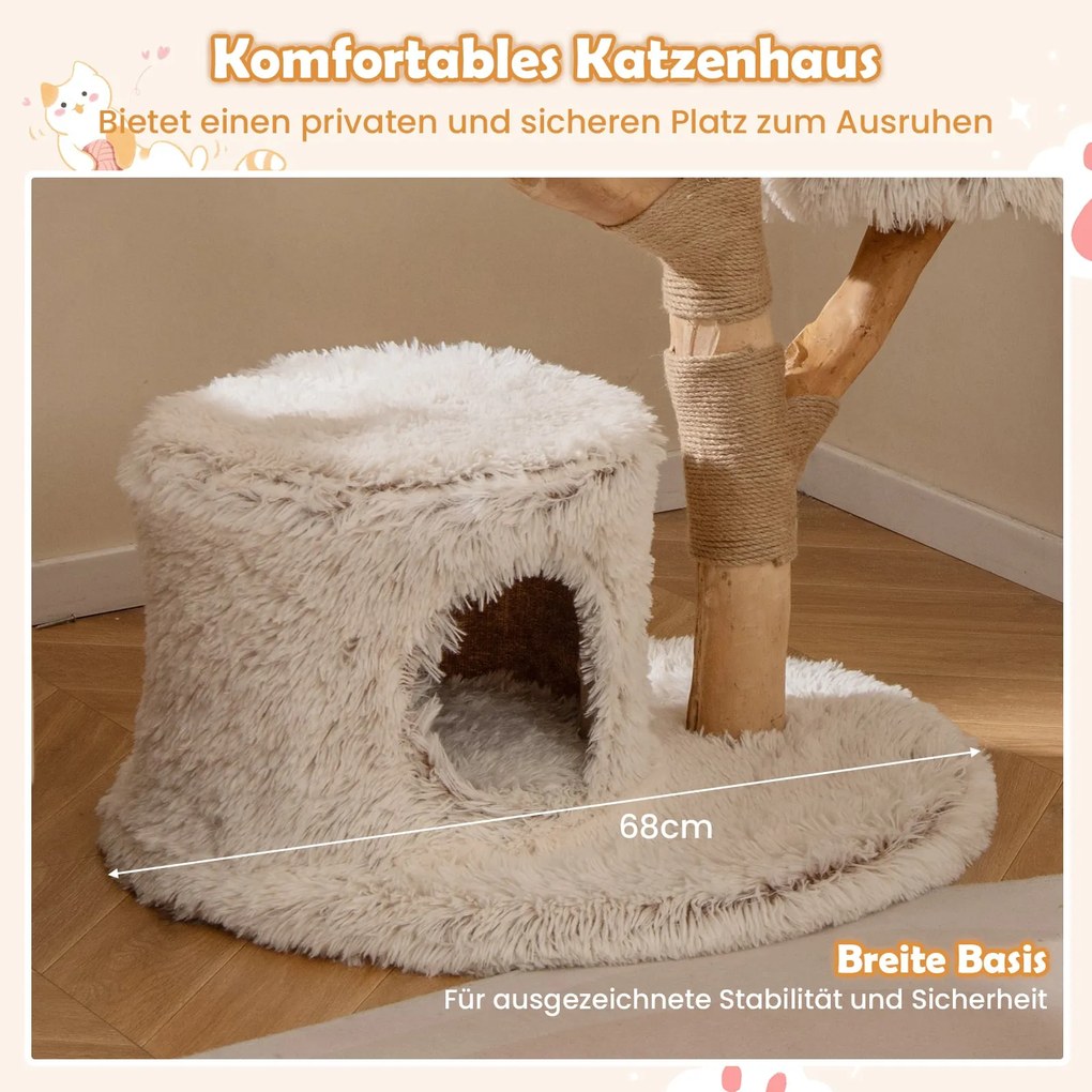 Costway 102 cm vysoké moderní škrabadlo s kmenem z pravého dřeva a visutou