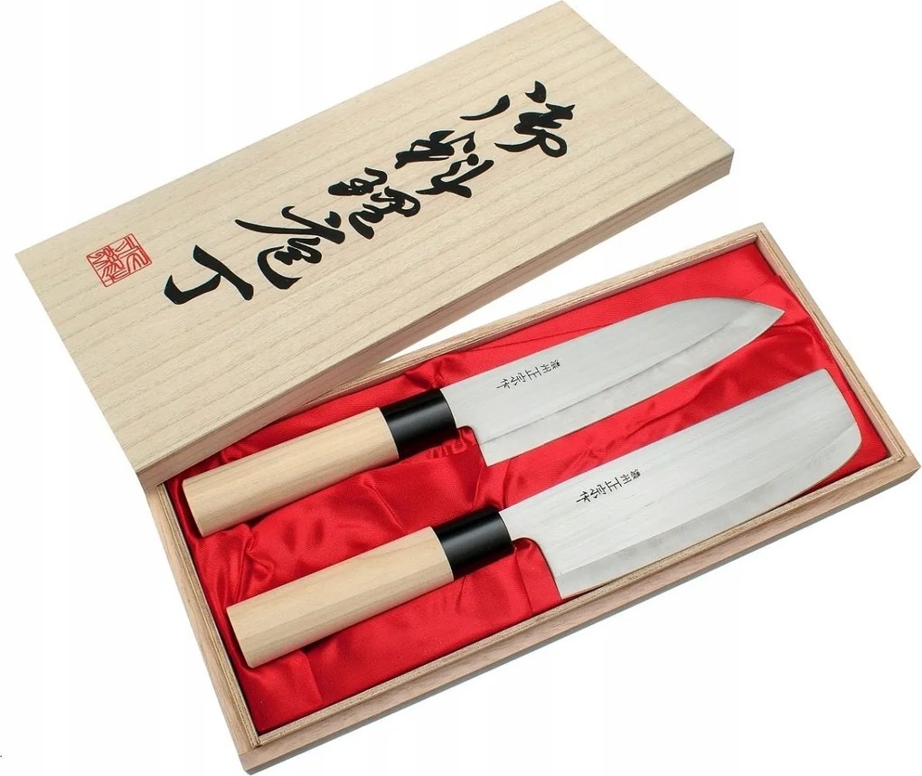Sada nožů Satake Megumi Santoku a Nakiri Ocelový Nůž šéfkuchaře 2 Ks