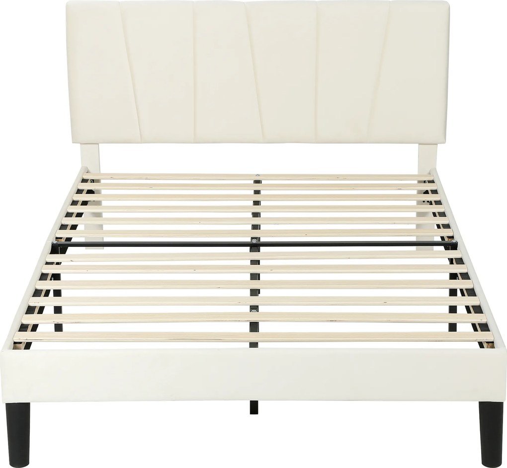 HOMCOM manželská postel 140 x 190 cm postel pro 2 osoby, nastavitelné čelo postele, lamelový rošt 150 x 198 x 101/106/111/116/121 cm, krémová