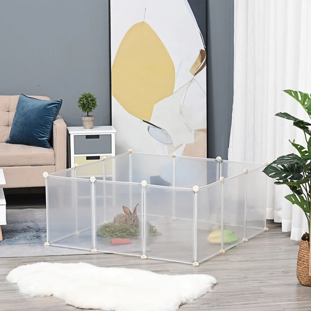 Výběh PawHut pro volný výběh DIY síťový výběh pro malá zvířata 105x105x45cm 12 panelů bílý pro vnitřní i venkovní použití