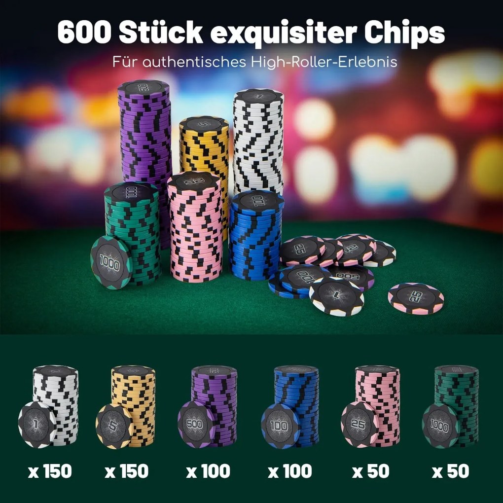 Costway 600-dílná sada pokerových žetonů 14 gramové žetony Claytec s černou