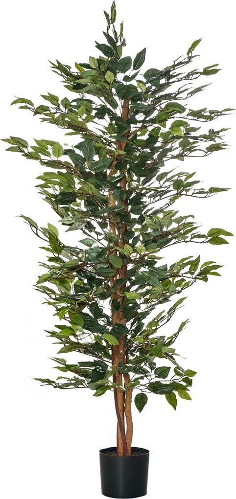 HOMCOM Umělý Fikus s Kmeny 150 cm - Umělá Rostlina s Květináči a 1008 Realistickými Listy pro Dekoraci Domova do Obývacího Pokoj a Ložnice Ø17x150 cm