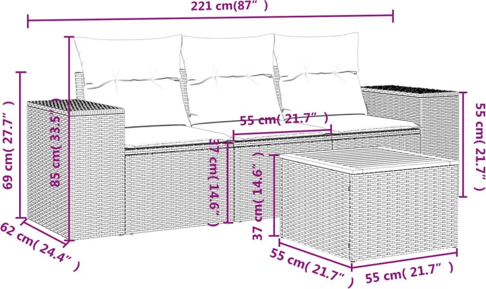 4dílná zahradní sedací souprava s poduškami béžová polyratan 3257648