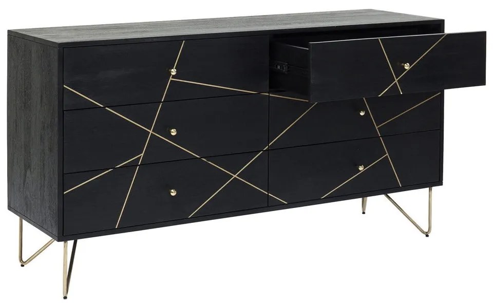 Černá komoda z mangového dřeva Kare Design Gold Vein, šířka 145 cm